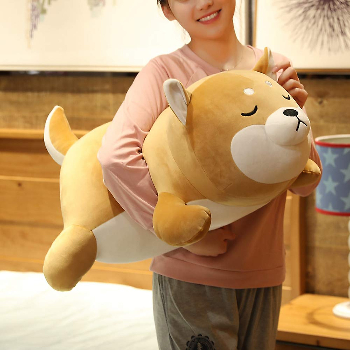 ERDAO Shiba Inu Plush Pillow,Soft Corgi Stuffed Animals Toy Cute Sleeping Puppy Doll Gifts for Kids (Smiling Eyes, 29.5 inch)