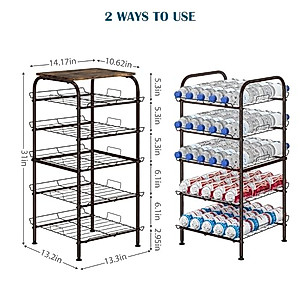 smusei Water Bottle Organizer 5 Tier Free Standing Water Bottle Holder Rack Large Capacity Bottled Water Storage Rack Metal Soda Can Beverage Drink Stand Shelf for Kitchen Pantry Office, Brown