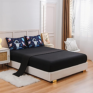 Meeting Story 5Pieces Universe Space Themed Comforter Set Planet Astronaut Rocket Galaxy Printed Pattern Quilt Bedding Set for Kids Girls Boys Children Room Decor (Black,Twin 5pcs)