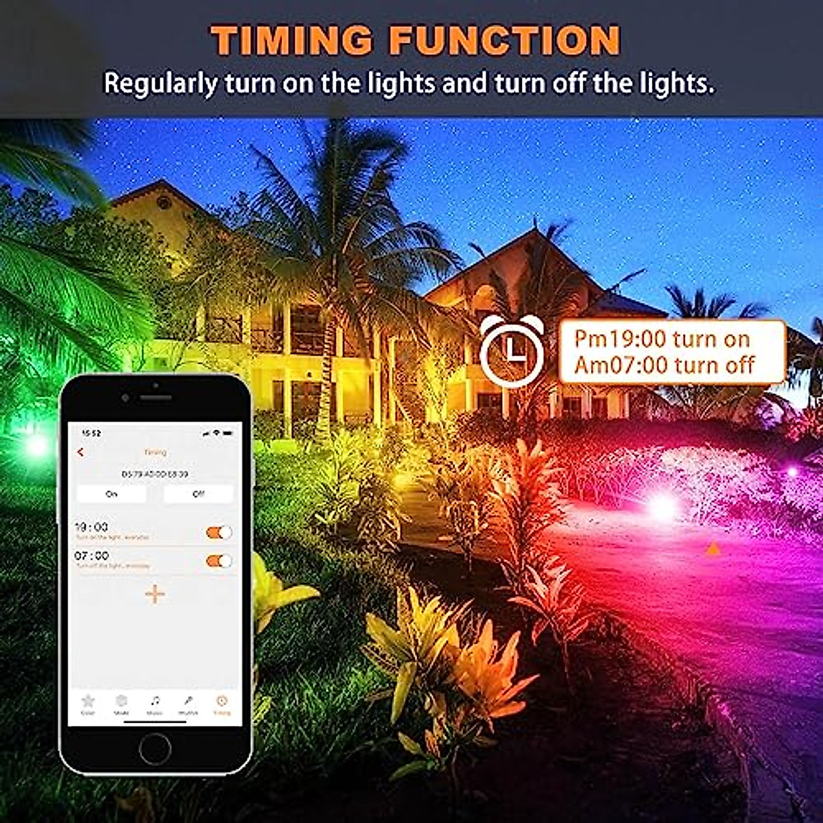 iLC LED Flood Light 30W Outdoor RGB Color Changing, Smart Floodlights RGBW 2700K Warm White & 16 Million Colors, 20 Modes, Grouping, Timing, IP66 Waterproof (2 Pack)