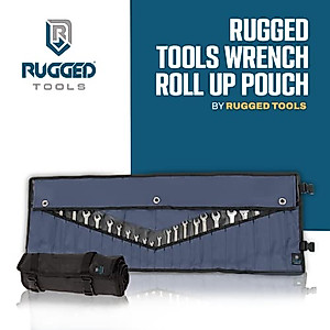 Rugged Tools Wrench Roll Up Pouch - Wrench Organizer & Tool Holder With SAE & Metric Labels