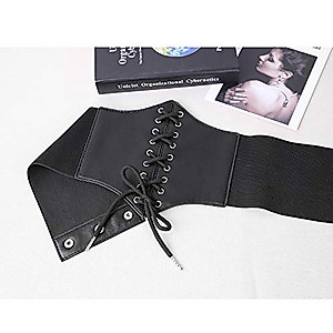 XZQTIVE Black Corset Waist Belt for Women, Wide Elastic Tie Waspie Belt for Dresses 4.7inch