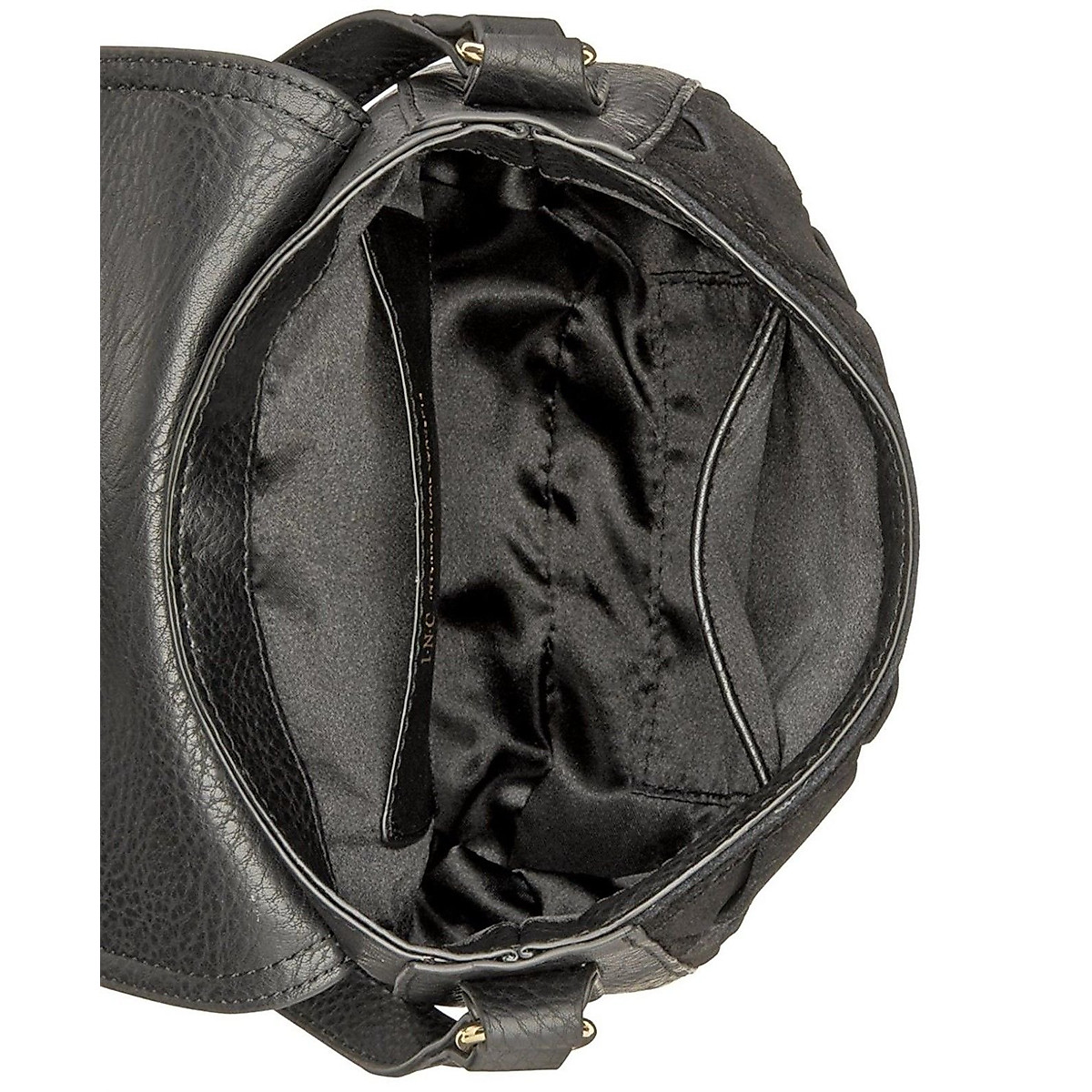 INC Womens Ella Leather Trim Tassel Saddle Handbag Black Small