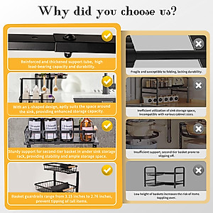 Under Sink Organizer and Storage, 2 Pack Adjustable Height Pull Out Cabinet Organizer Slide Out Sink Shelf Cabinet Storage Drawer with 8 Hooks, Under Sink Organizer for Kitchen Bathroom Cabinet