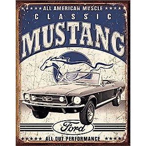 Desperate Enterprises Classic Ford Mustang Tin Sign - Nostalgic Vintage Metal Wall Decor - Made in USA