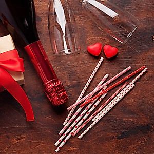 Boao 200 Pieces Valentines Straws Valentines Paper Straws Heart Drinking Straws Heart Striped Paper Straws Decorative Holiday Straws for Valentine's Day Wedding Party Supplies, 8 Styles