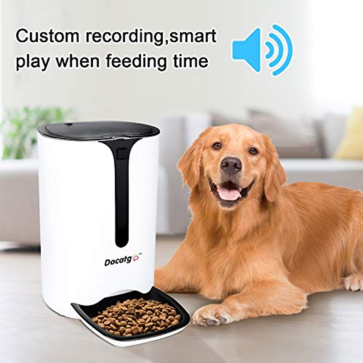 Aeiniwer Docatgo Automatic Cat Dog Food Dispenser Feeder for Small Pets with Distribution Alarms, Portion Control, Voice Recorder and Programmable Timer for up to 4 Meals per Day