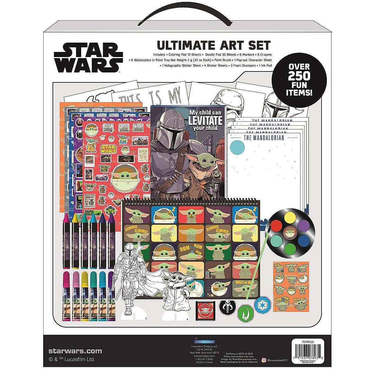 Innovative Designs Star Wars Mandalorian Baby Yoda Mega Art Set for Kids with Stickers for Painting + Coloring