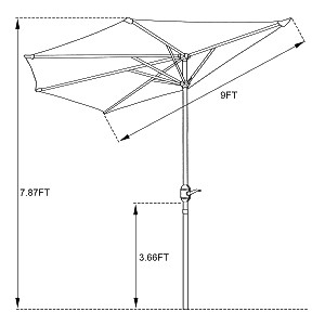 villacera 9' Outdoor Patio Half Umbrella with 5 Ribs, Fade Resistant Condo or Townhouse Umbrella in Red