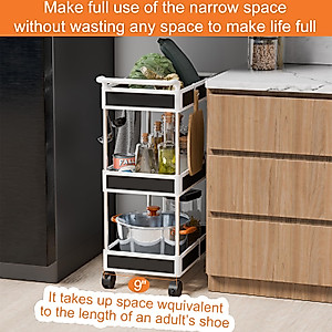 NUNET Under Sink Organizer w. Locking Casters & Handle 2/3/4 Tier Adjustable Small Rolling Cart Cabinet Storage Large Capacity Moving Cart w. Wheels for Kitchen, Bathroom, Countertop (2 Pack 2 Tier)