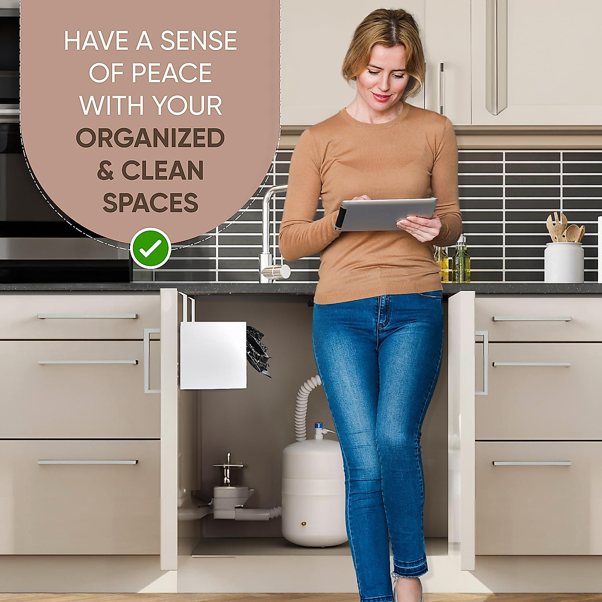 Essential BEMO - Trash Bag Holder Cabinet Door - Trash Bag Organizer Under Sink - Kitchen Trash Bag Dispenser Under Sink - Garbage Bag Dispenser Under Sink - Acrylic Trash Bag Dispenser Roll Holder