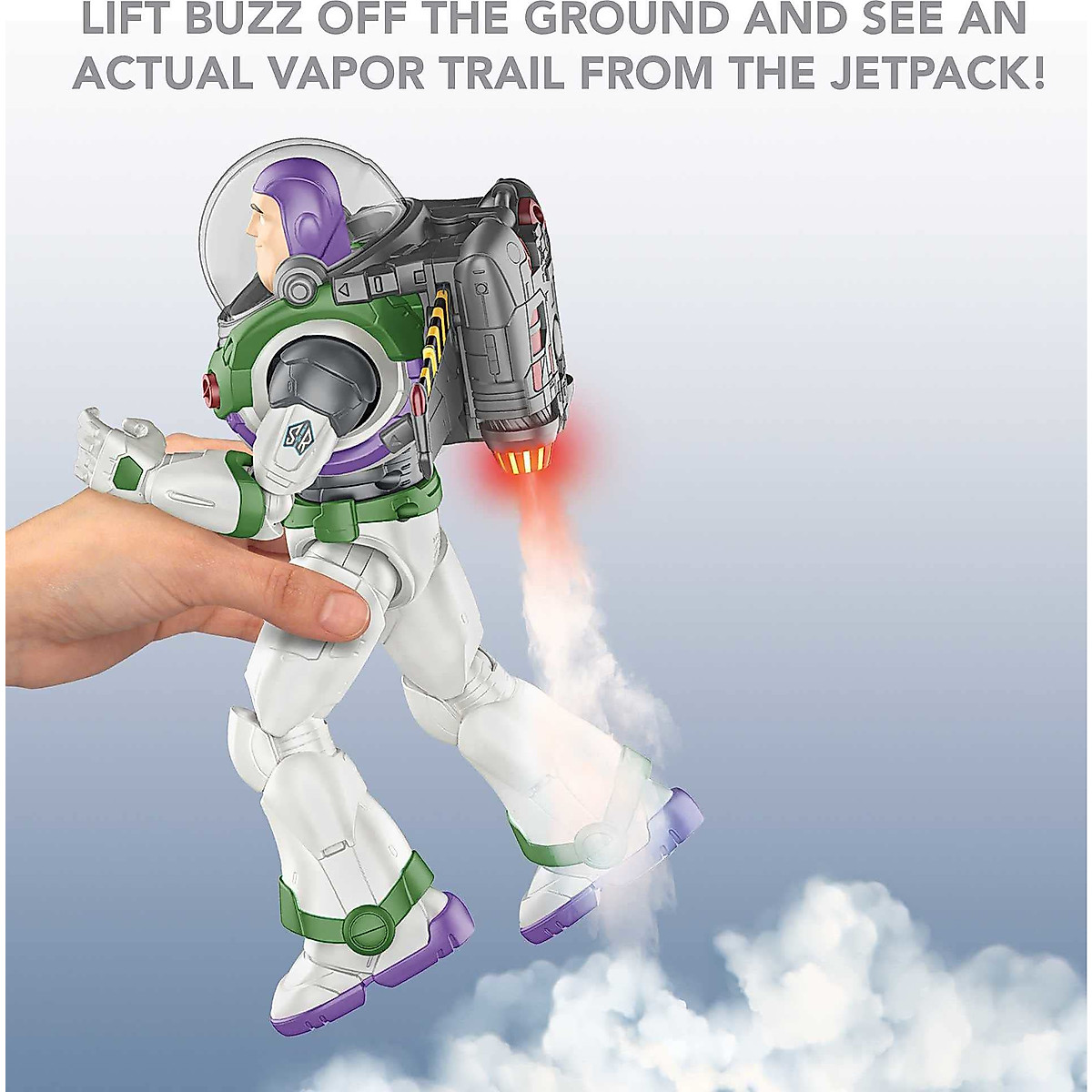 Mattel Disney Pixar Lightyear Toys, Talking Buzz Lightyear Action Figure with Liftoff Vapor Trail, 20 Sounds, Jetpack with Expanding Wings