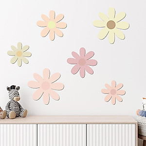Thyle 6 Pcs Daisy Wall Decor Wooden Daisy Wall Art White Flowers Signs Hanging Plaque for Home Nursery Bedroom Farmhouse Bathroom Decorations Housewarming Gifts (Pink Style)