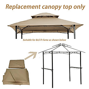 MengK 8x5Ft Grill Gazebo Replacement Canopy,Double Tiered BBQ Tent Roof Top Cover,Beige