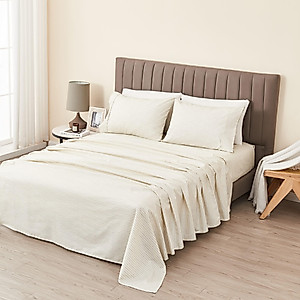 4-Piece Full Size Stripe Microfiber Sheet Set | Ultra-Soft, Brushed Bedding Sheets & Pillowcases | Wrinkle Free, Comfortable, All-Season Bed Sheets (Full, Light Grey)