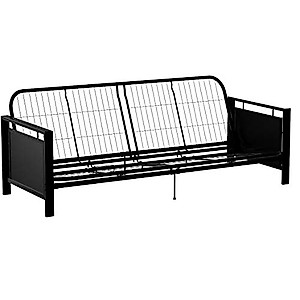 DHP Henley Metal Arm Futon Frame, Industrial Loft Design, Converts to Sleeper, Black Sturdy Metal