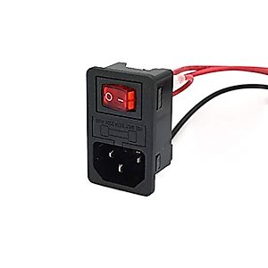 DEVMO 2pcs 10A 250V Rocker Switch Power Socket Inlet Module Plug 5A Fuse Switch with 18 AWG Wiring 3 Pin IEC320 C14 Connected Terminal Crimps and Wires