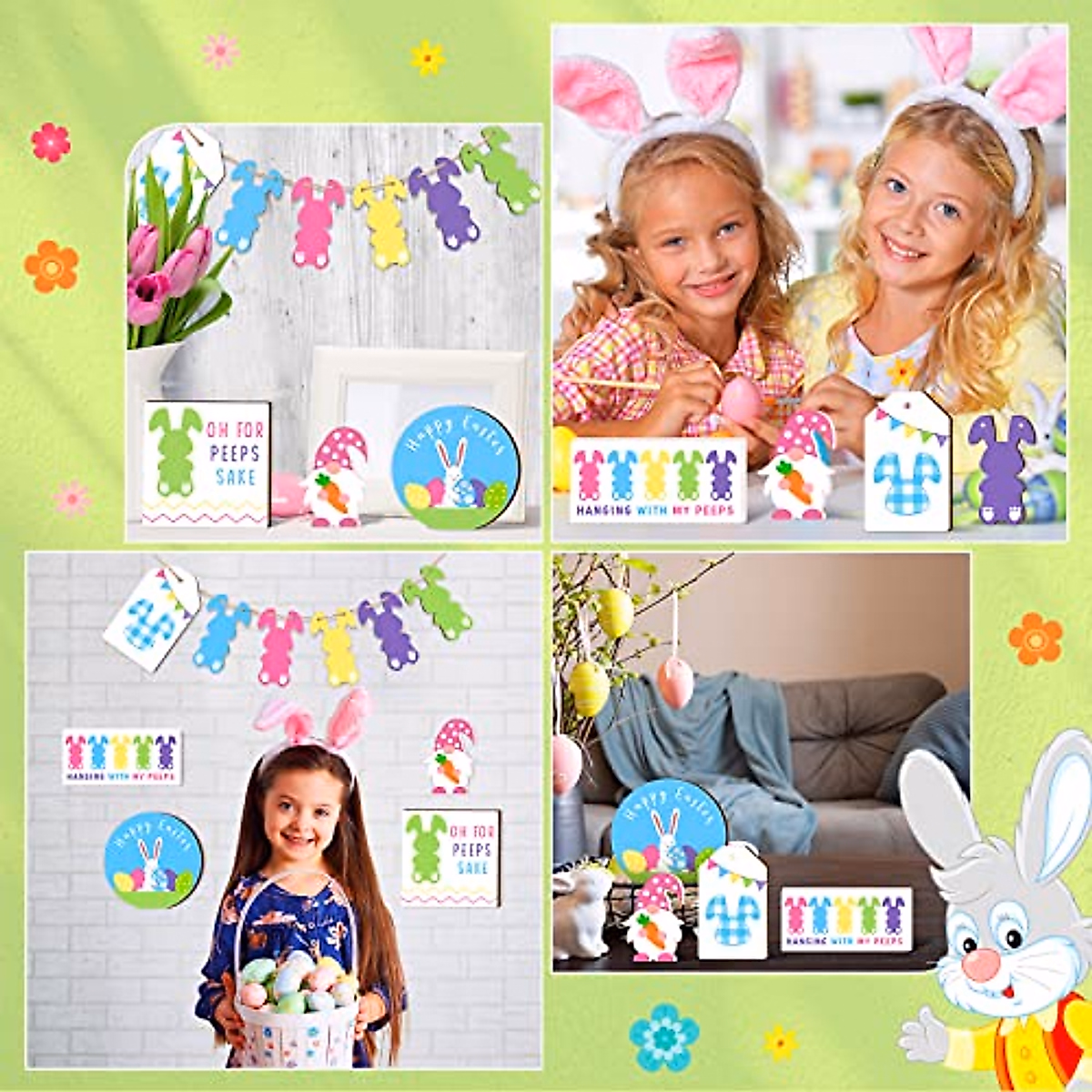 10 Pieces Easter Tiered Tray Decor Easter Decor Farmhouse Mini Wood Decor Bunny Rabbits Eggs Wooden Spring Sign Decorative Trays Signs Rustic Easter Decoration for Home Table Kitchen (Bunny Style)