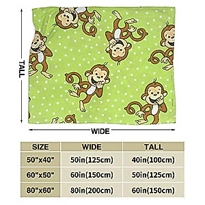 Uyomarer Funny Monkeys Green Throw Blanket Soft Throws for Adult Kids Summer Blanket for Couch Bed Sofa, Black, 50x40