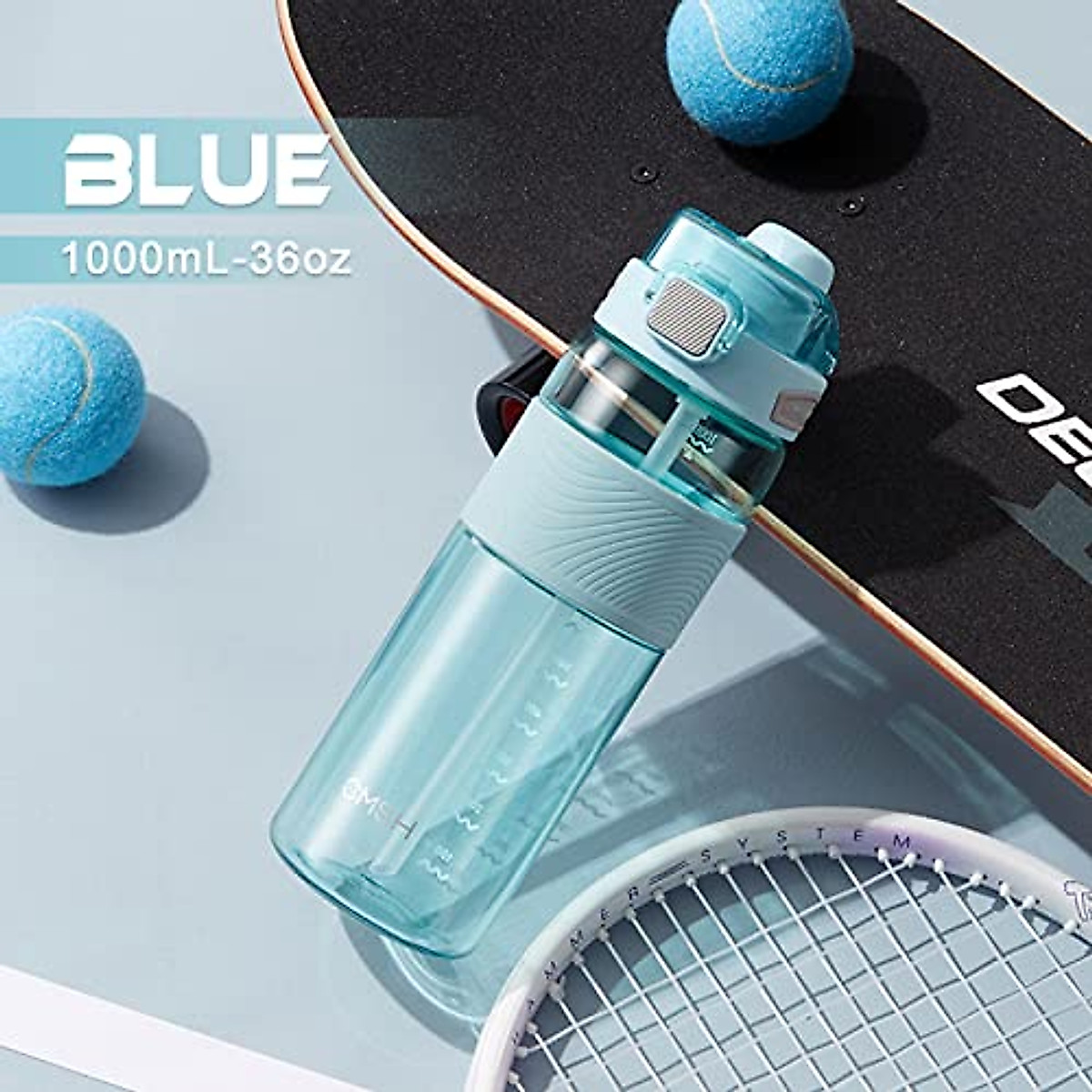 CMSH Sport Water Bottle 24oz&32oz large diameter flip top water bottle with Straw & Anti-scalding,One-click open,two ways to drink, suitable for all occasions Sports fitness leisure（32OZ-Blue