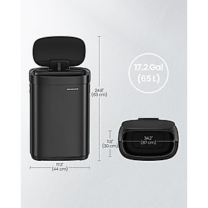 SONGMICS Kitchen Trash Can, 17.2-Gallon (65 L) Motion Sensor Garbage Can, Stainless Steel Trash Bin, Ozone Odor Control, Stay-Open, Ink Black ULTB660B01