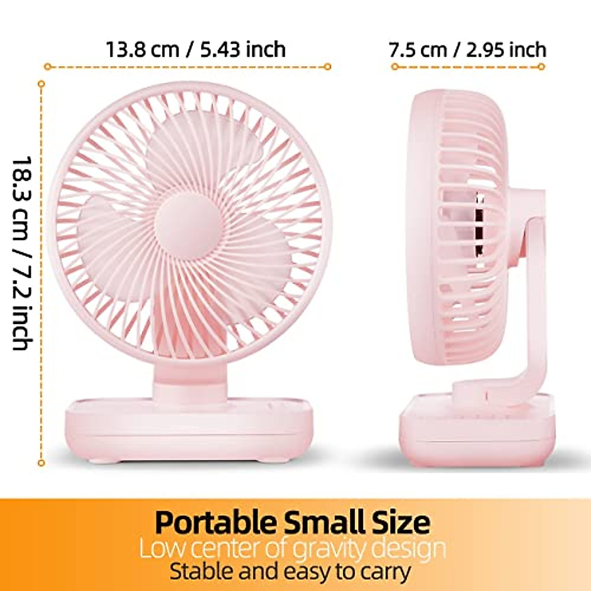 Viniper Portable Battery Fan, Rechargeable Desk Fan : 4 Speeds, 90° Rotation, Long Working Time, Portable USB Powered Personal Fan (Pink)