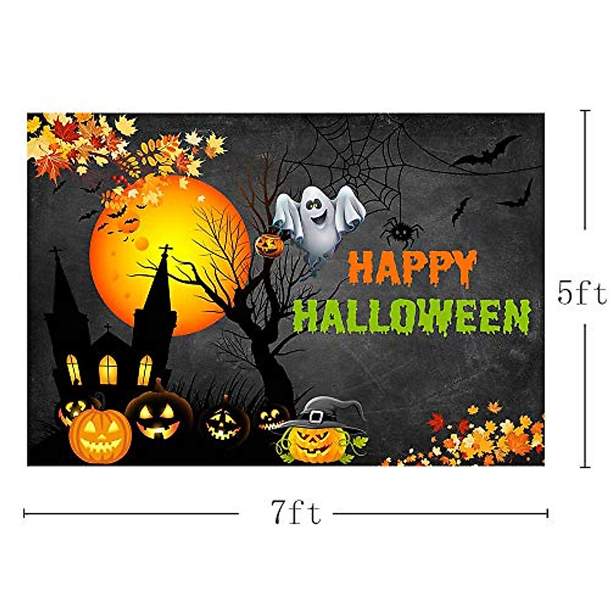 MEHOFOTO Happy Halloween Backdrops for Photography Pumpkin Ghost Halloween Eve Maple Leaves Full Moon Banner Black Evening Birthday Party Decoration Photo Studio Booth Background Props7x5ft