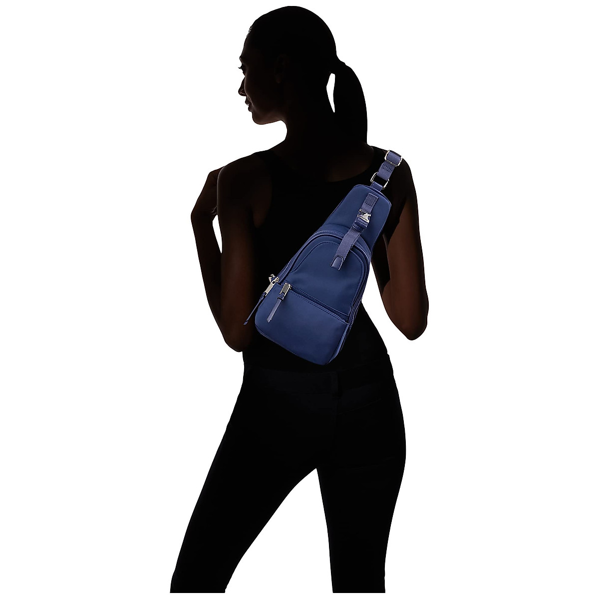 Calvin Klein Shay Organizational Sling Backpack, Black/Silver,One Size