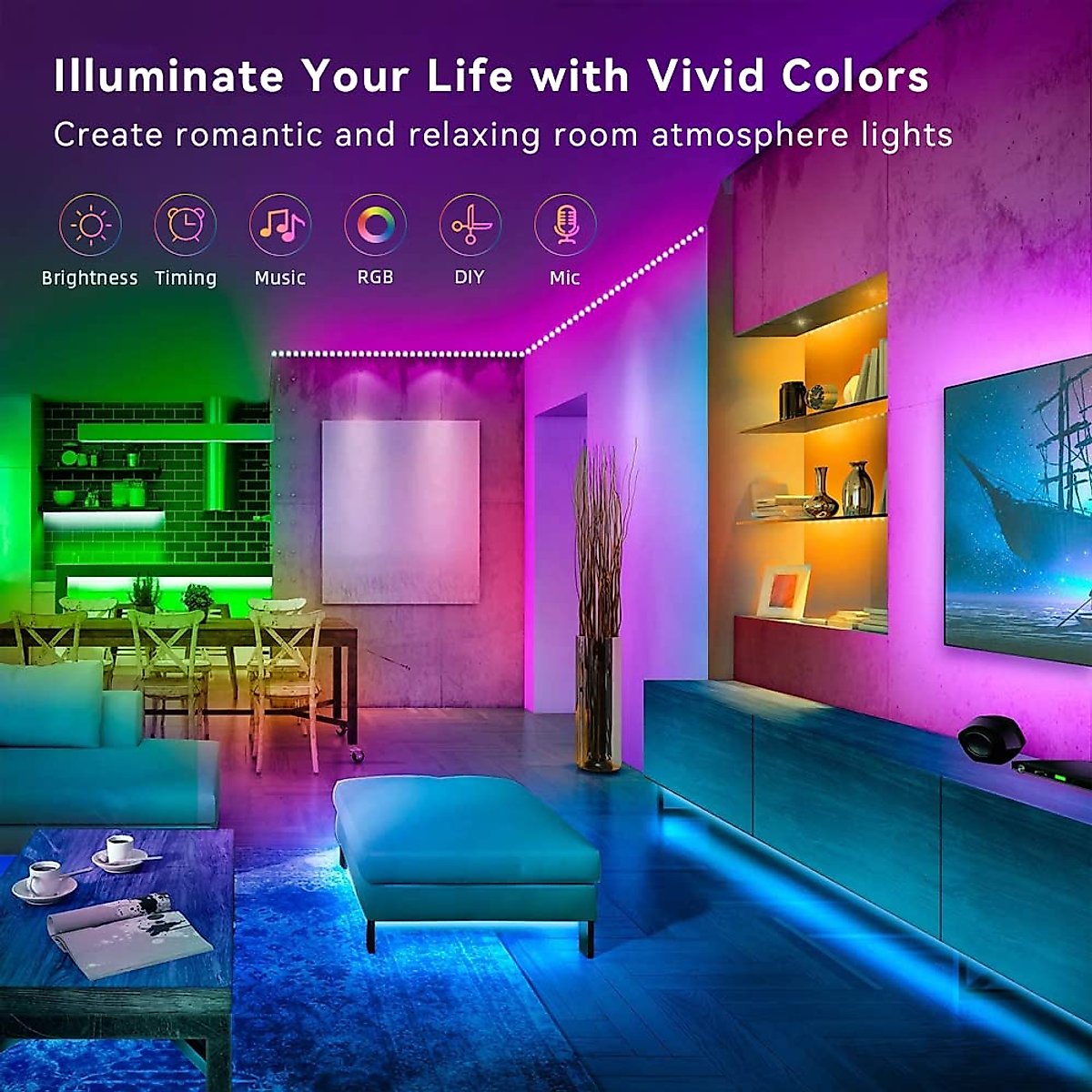 50FT Smart LED Strip Lights, Sync to Music with 40 Key Remote Controller，Lighting Strips with App Control LED Lights for Bedroom,Christmas Lights decration (Multi-Colored, 50FT)