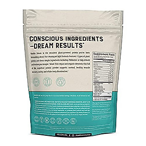 Organic Pea Protein Powder - Vanilla Dream Flavor | Low-carb Plant-Based Vegan Protein Blend - Pea, Brown Rice, Pumpkin, Sacha Inchi | 20 Servings 18.2 oz - by Live Conscious