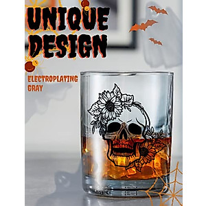 Halloween Gifts for Women Men Adults Hostess Whiskey Glass, Skull Gift Glass for Halloween Lovers or Party's Owners, Halloween Party Supplies - Skull