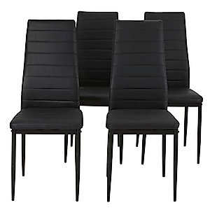 AOSGYA Modern Kitchen Dinning Room Chairs, Ergonomically High Backrest Faux Leather Dining Chair w/Metal Frame Legs, Set of 4 Upholstery Chairs (Black)