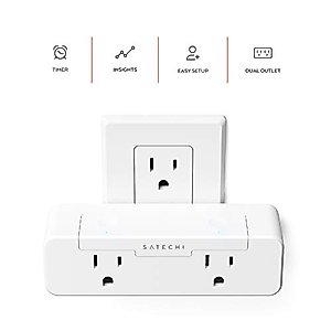 Satechi Dual Smart Outlet with Real-Time Power Monitoring - Wi-Fi Smart Plug 2.4Ghz Enabled - Works with Apple HomeKit (USA, White)
