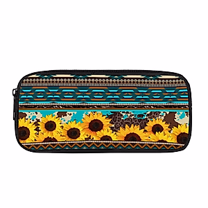 GIFTPUZZ Turquoise Aztec Horse Pencil Case Large Capacity Pencil Bag Makeup Pen Pouch Durable Students Stationery Storage Bag