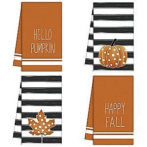 peony man 4 Pieces Fall Dish Towels Autumn Kitchen Towels Pumpkin Hand Towels Fall Tea Towel for Thanksgiving Autumn Harvest Holiday Kitchen Farmhouse Decorations, 18 x 26 Inch