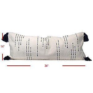 Foreside Home & Garden Blue Oversized 14x36 Handwoven Decorative Cotton Lumbar Throw Pillow with Hand Tied Tassels