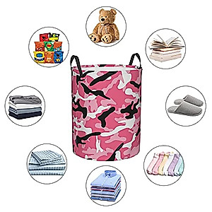 KiuLoam Camo Pink Camouflage 19.6 Inches Large Storage Basket with Handles Collapsible Portable Laundry Fabric Hampers Tote Bag for Toys Clothing Organization