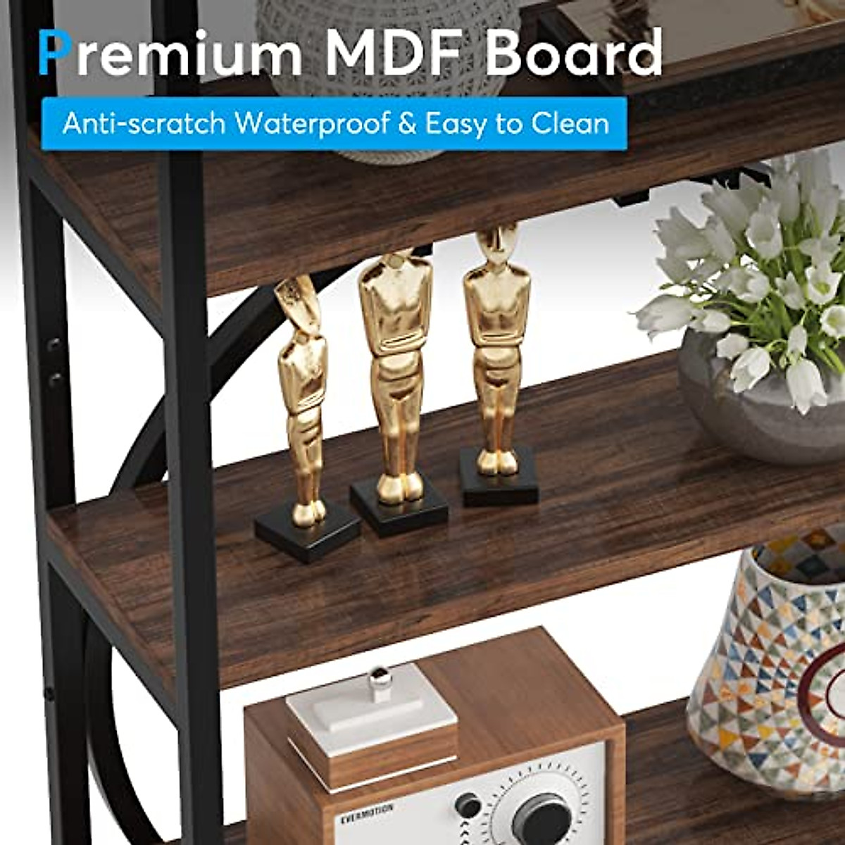 Tribesigns 70.9 Inch Industrial Bookshelf, 6-Tier Tall Bookcase with Open Shelves, Wood and Metal Display Shelf Storage Shelves for Bedroom, Living Room and Home Office, Vintage Brown