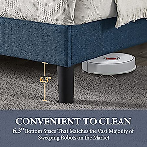 Yaheetech Queen Size Upholstered Platform Bed, Mattress Foundation with Height Adjustable Tufted Headboard and Wood Slat Support, No Box Spring Needed, Easy Assembly, Navy Blue