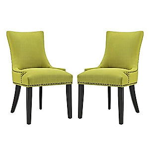 Modway Marquis Modern Elegant Upholstered Fabric Parsons Dining Side Chair with Nailhead Trim and Wood Legs, Set of 2, Wheatgrass