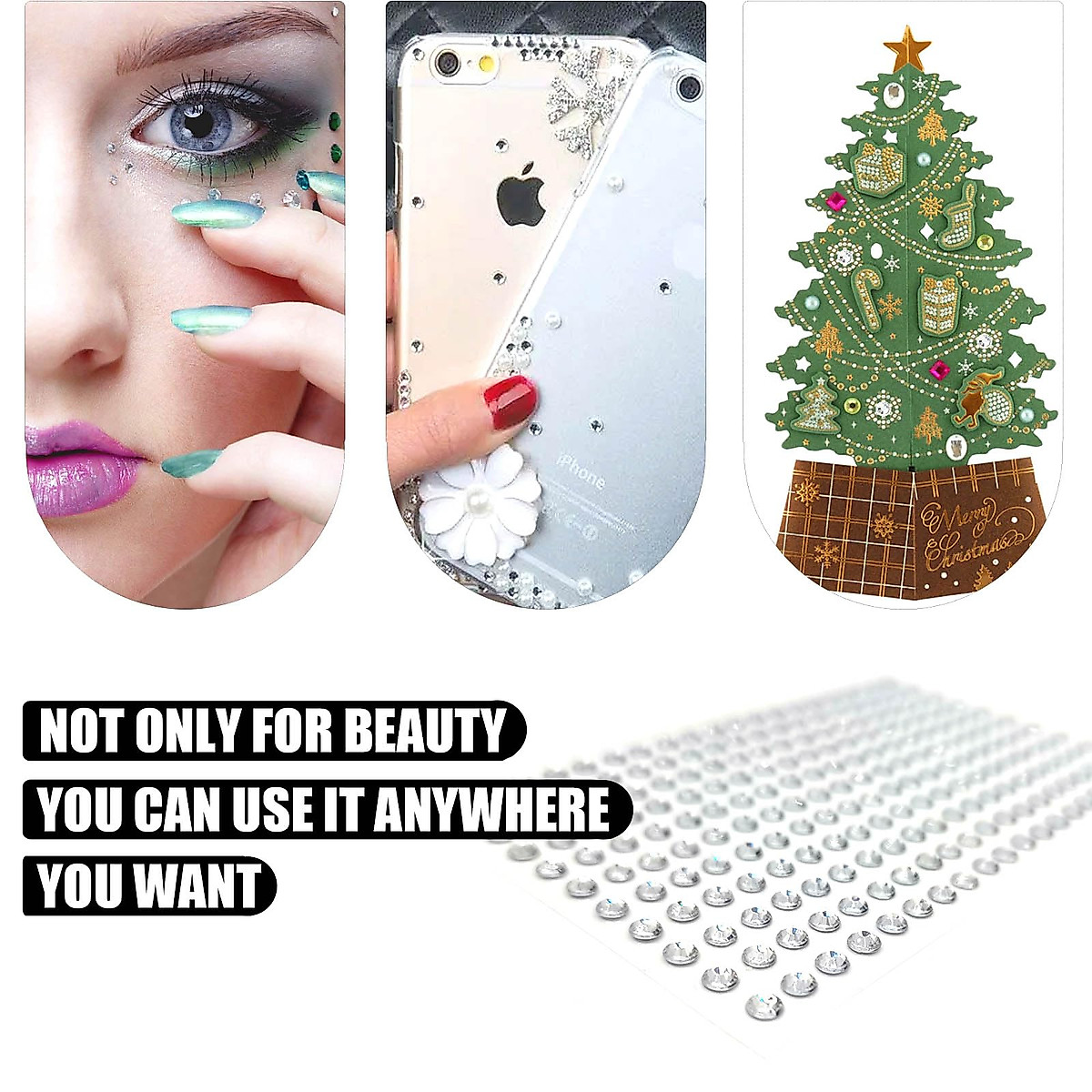 Medsuo 220pcs 4mm Rhinestone Stickers Face Gem Stickers Acrylic Glitter Self Adhesive Jewel Stickers Bling Body Gems Stick on Diamonds for Crafting, Eye, Nail, Party, Rave Festival, Make up (Silver)