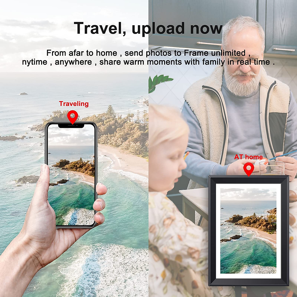 WOZIFAN Digital Photo Frame 10.1 Inch WiFi Smart Digital Picture Frame with 16GB Memory, 1280 * 800 HD Screen, Share Photos and Videos Instantly via Email or App, Auto-Rotate, Gifts for Dad - Black