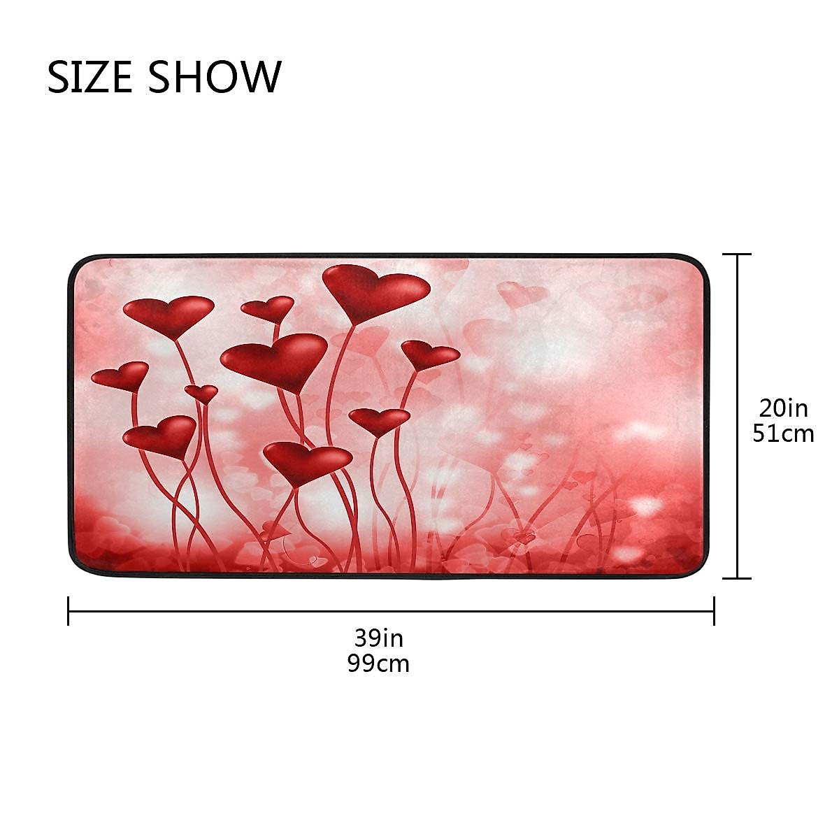 Kitchen Rugs Valentines Cute Heart Flower Design Non-Slip Soft Kitchen Mats Bath Rug Runner Doormats Carpet for Home Decor, 39" X 20"