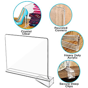 SABREZZI HOME Set of 4 Clear Acrylic Shelf Dividers - Maximize Your Closet Space with Ease - Ideal for Clothes, Sweaters, Purses, and More - Transparent Design Enhances Any Closet or Long Shelf