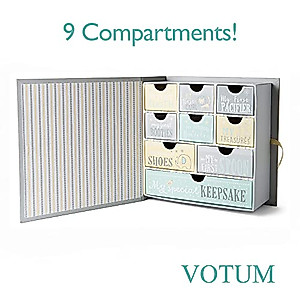 Votum Baby Keepsake Box for Treasured Memories, Moon & Stars - Lightweight, Handcrafted Baby Boxes with 9 Labeled Compartments for First Memories - Gender Neutral Baby Shower Gifts for Girls, Boys
