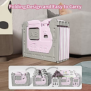 UNICOO – Baby Playpen, Foldable Kids Fence Activity Center, Safety Playard with Games Station Non-Slip Rubber Bases, Adjustable Shape (ZC-001-PW Pink + White)