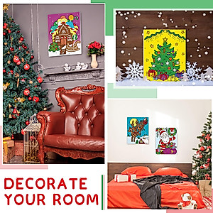 Cholemy 10 Pcs Christmas Pre Drawn Canvas for Painting 7.87 x 9.84 Inch Santa Snowman Canvas Boards with 1 Coloring Card Cute Canvas with Designs to Paint for Xmas DIY Paint Art Supplies, 10 Styles