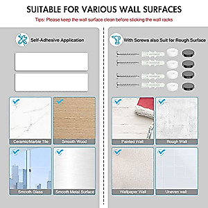 Mop Broom Holder Wall Mounted SUS304 Stainless Steel, HOMEASY Mop Broom Organizer with 2 Installation Methods (No Drilling & Screw Drilling Installation 2 In 1), Mop Hanger Heavy Duty with Hooks, 2PCS