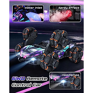 SUPERSUN Remote Control Car, 1:24 RC Stunt Car, 360 Flips Rotating RC Cars with Light Spray Effect, 6WD 2.4Ghz Electric Racing Toy Car, Birthday for Boys Kids Over 6 Years Old