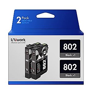 Uniwork Remanufactured Ink Cartridge Replacement for Epson 802 T802 use for Workforce Pro WF-4740 WF-4730 WF-4720 WF-4734 EC-4020 EC-4030 Printer Tray (2 Black)